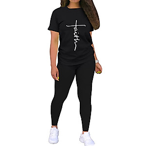 JSVZREU Two Piece Outfits for Women Summer Short Set 2 Piece Outfits Jogger Track Suits Sweatsuits for Women Short Sleeve (7211black, X-Large)