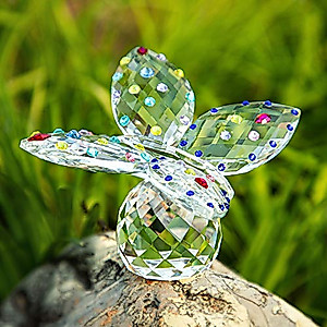 QFkris Large Crystal Butterfly 4'' Width Glass Figurines Collectibles with Crystal Ball Base Cut Glass Ornament Statue Animal Collectible