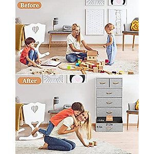 JOINHOM Dresser Storage Tower with Drawers, Fabric Tall Dresser Drawer for Bedroom, Office, Entryway, Living Room and Closet- Sturdy Steel Frame, Easy Pull Bins & Wooden Top