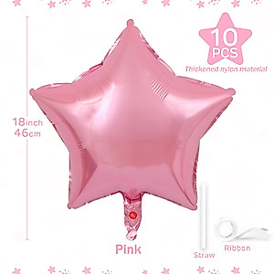 Pink Star Balloons 18 Inch, 10 Pcs Candy Pink Star Shaped Mylar Helium Foil Metallic Balloon for Birthday Party Decorations Baby Shower Wedding Anniversary Backdrop Girls Party Supplies