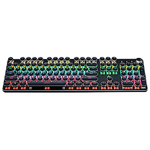 K820 Retro Steampunk Gaming Mechanical Keyboard-Blue Switch-RGB LED Backlit Illuminated Keyboard,USB Wired,Typewriter-Style,Plating 104 Key Round Keycaps,for Game and Office,for Laptop Desktop (Black)