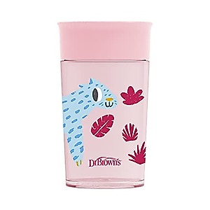 Dr. Brown's Milestones Cheers 360 Cup Spoutless Transition Cup, Travel Friendly & Leak-Free Sippy Cup, Pink Leopard – Red Lemur, 10 oz/300 mL, 2 count (1 pack)