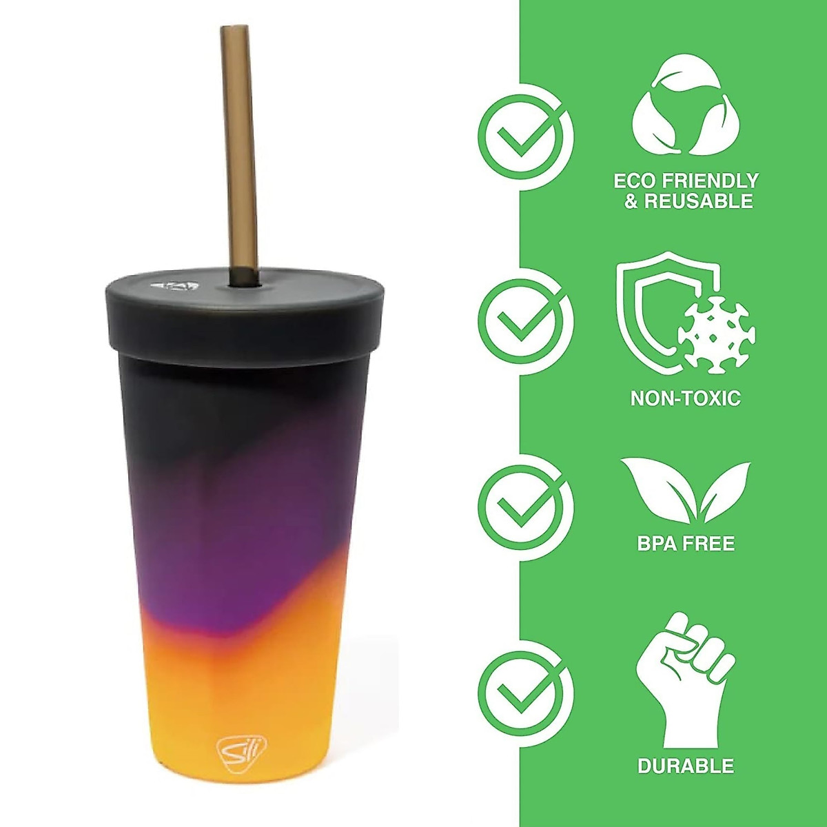 Silipint: Silicone 22oz Straw Tumbler: Sun Storm - Reusable, Unbreakable, Flexible, Hot/Cold, Airtight Lid, Travel, Sustainable