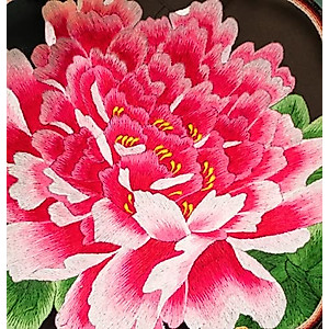 HangErFeng Chinese Round Fan Silk Double-sided Hand made Embroidered Palace Fan Peony Lotus 34 Red 2