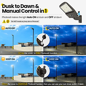 YARBO 240W LED Parking Lot Light 220W 200W Selectable, 38400LM (160LM/W) 5000K LED Shoebox Pole Lights, Dimmable Parking Lot Lights commercial with Dusk to Dawn Photocell, Arm & Slip Fitter in 1 Mount