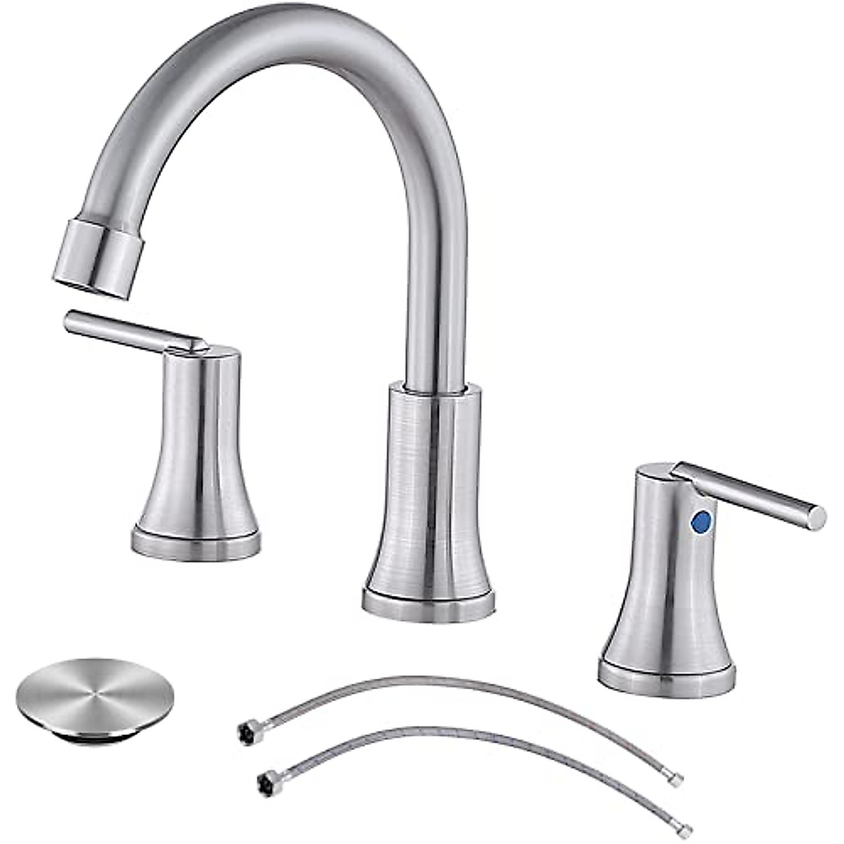 VESLA HOME Modern 8 inch Widespread Brushed Nickel Bathroom Faucet,2 Handle 3 Hole Vanity Faucet for Bathroom Sink with Water Lines and Pop-up Drain