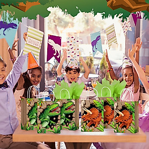 Fuutreo 24 Pieces Dinosaur Party Favor Bags with Handle and Tissue Paper for Dinosaur Birthday Party Supplies, Goodie Bags for Birthday, Baby Shower, Christmas, Halloween, Graduations, Party Supplies