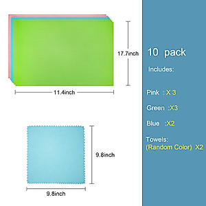 Refrigerator Liners Fridge Mats Pads 8 Pack Washable Waterproof Drawer Table Shelf Liner Mat with 2 Cleaning Cloths（3 Green + 3 Pink + 2 Blue）