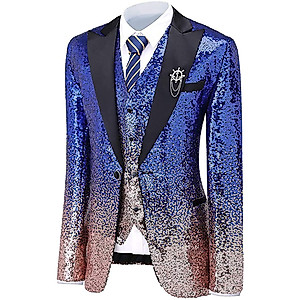 Zeattall Men's Suit Three Pieces Shiny Sequin Mens Suit Notch Lapel Tuxedo for Wedding(40 Regular,Purple-Silver)