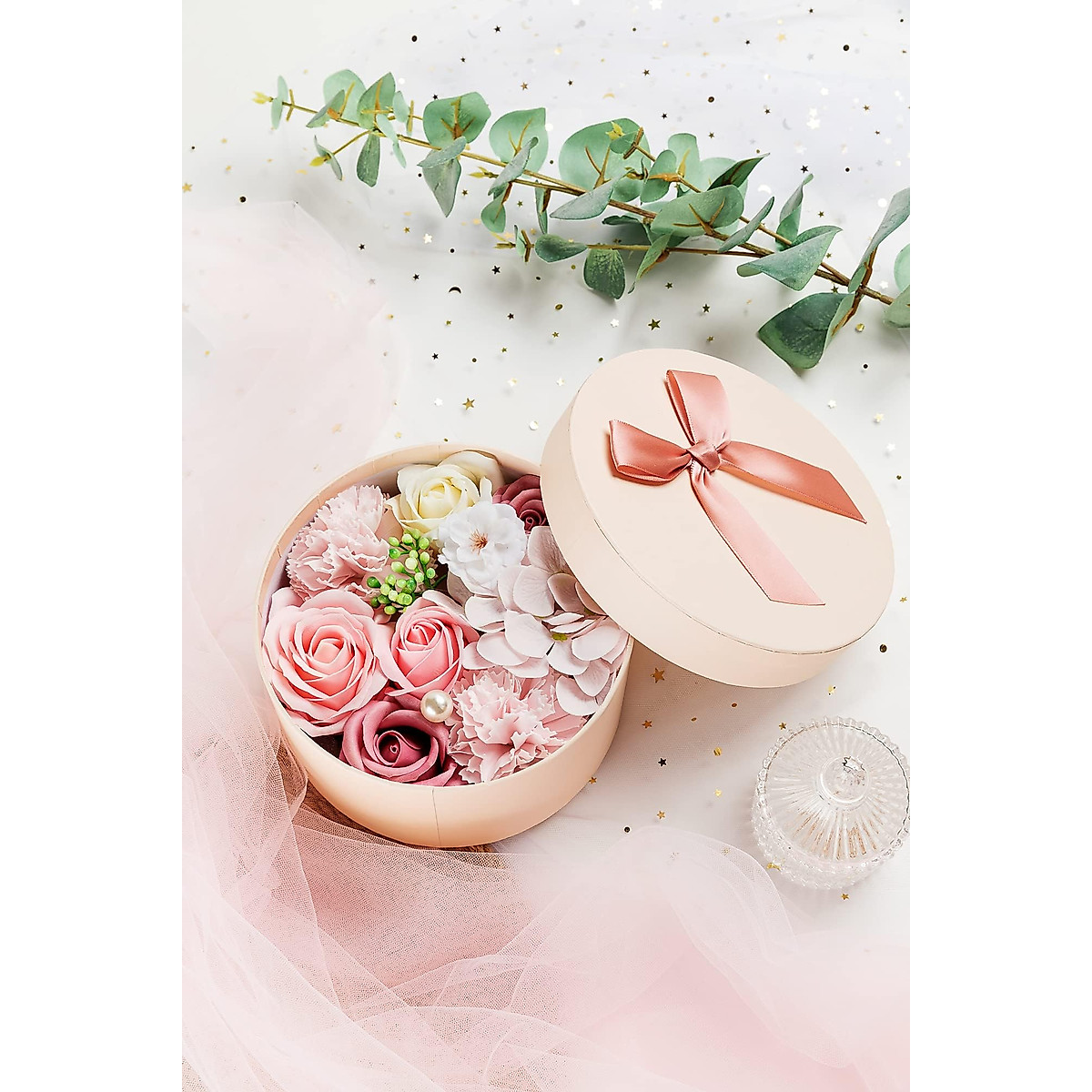 Luxury Beautiful Flora Scented Roses/Carnation Flower Bath Soap with Stem, Flower Soap in Gift Box, Gift for Birthday/Valentine's Day/Mother's Day (Pink)