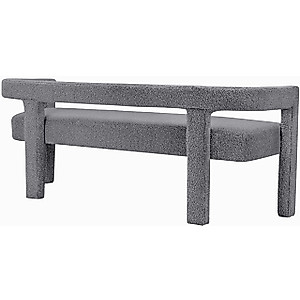 Meridian Furniture Athena Collection Modern | Contemporary Boucle Fabric Upholstered Bench, 66.5" L x 21" D x 27" H, Grey