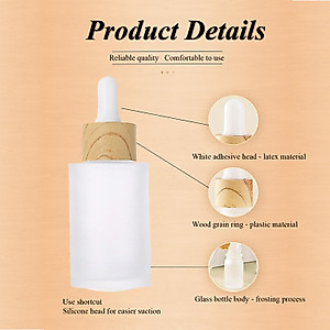 6Packs 30ml Frosted Glass Dropper Bottles for Essential Oils with Wooden Caps Empty Glass Liquid Container Holder with Wooden Lids for Travel Home Store Use