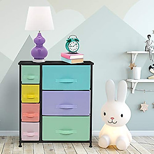 Sorbus Dresser with 7 Drawers - Furniture Storage Chest for Kid’s, Teens, Bedroom, Nursery, Playroom, Clothes, Toy Organization - Steel Frame, Wood Top,Fabric Bins (7-Drawer, Pastel/Black)