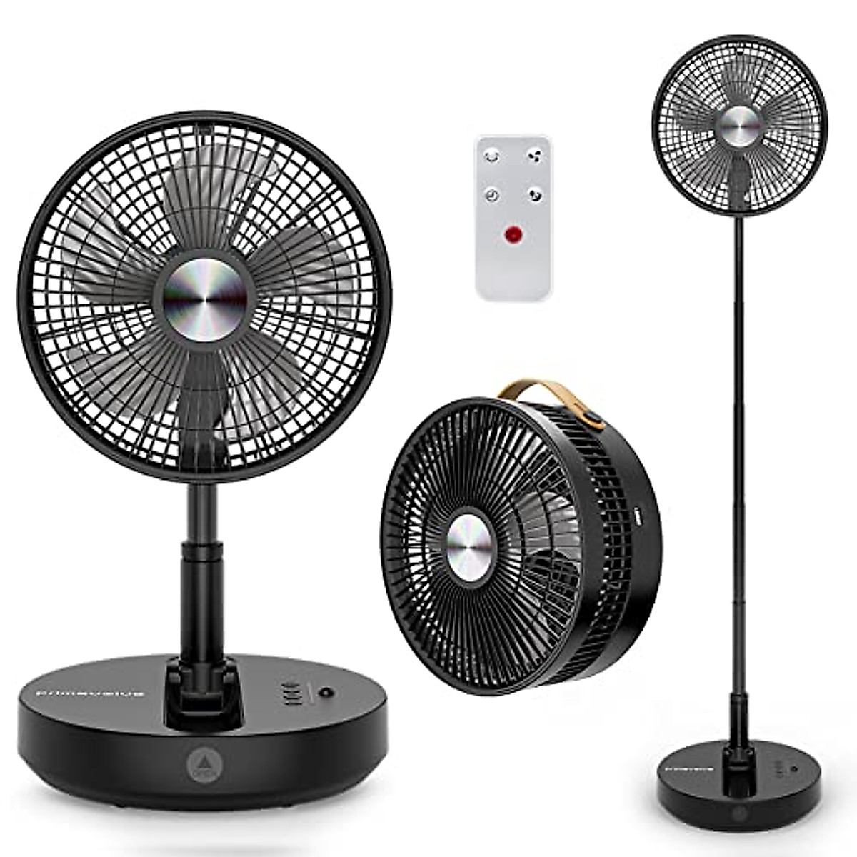 Primevolve 10" Portable Oscillating Fan, Up to 32 Hours Battery Operated Fan with Remote, Foldaway Fan with Adjustable Height, 4 Speeds & Timer, Rechargeable Fan for Bedroom Camping Travel