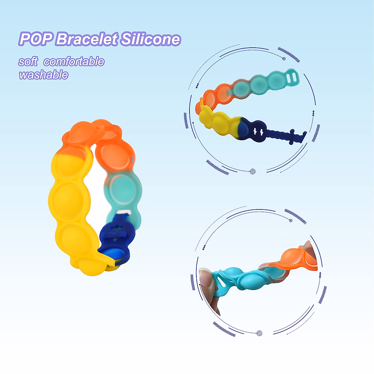 Flyingseeds 6 Packs Push Pop Fidget Bracelet Fidget Toys for Kids & Adults, Anxiety Stress Relief Finger Press Bracelet Multicolor Wristband, Durable and Adjustable Hand Toy for Party Favors