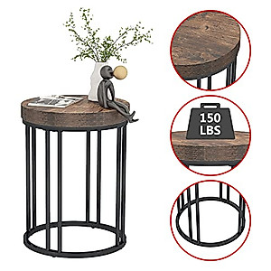 Tribesigns Round End Table, Modern Side Table Small Accent Table Nightstand with Metal Frame, Wooden Circle C Table Bedside Table for Living Room Sofa Side Couch, Bedroom, Easy Assembly, Space Saving