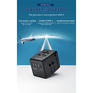 Universal Travel Adapter Worldwide International Plug Converter 30W 6A Pd 20W Type c QC3.0 USB 3A+1C All in One Multiple AC 8A sockets Outlet USA EU UK AUS FCC Listed