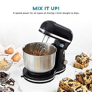 DASH Delish by DASH Compact Stand Mixer, 3.5 Quart with Beaters & Dough Hooks Included - Black