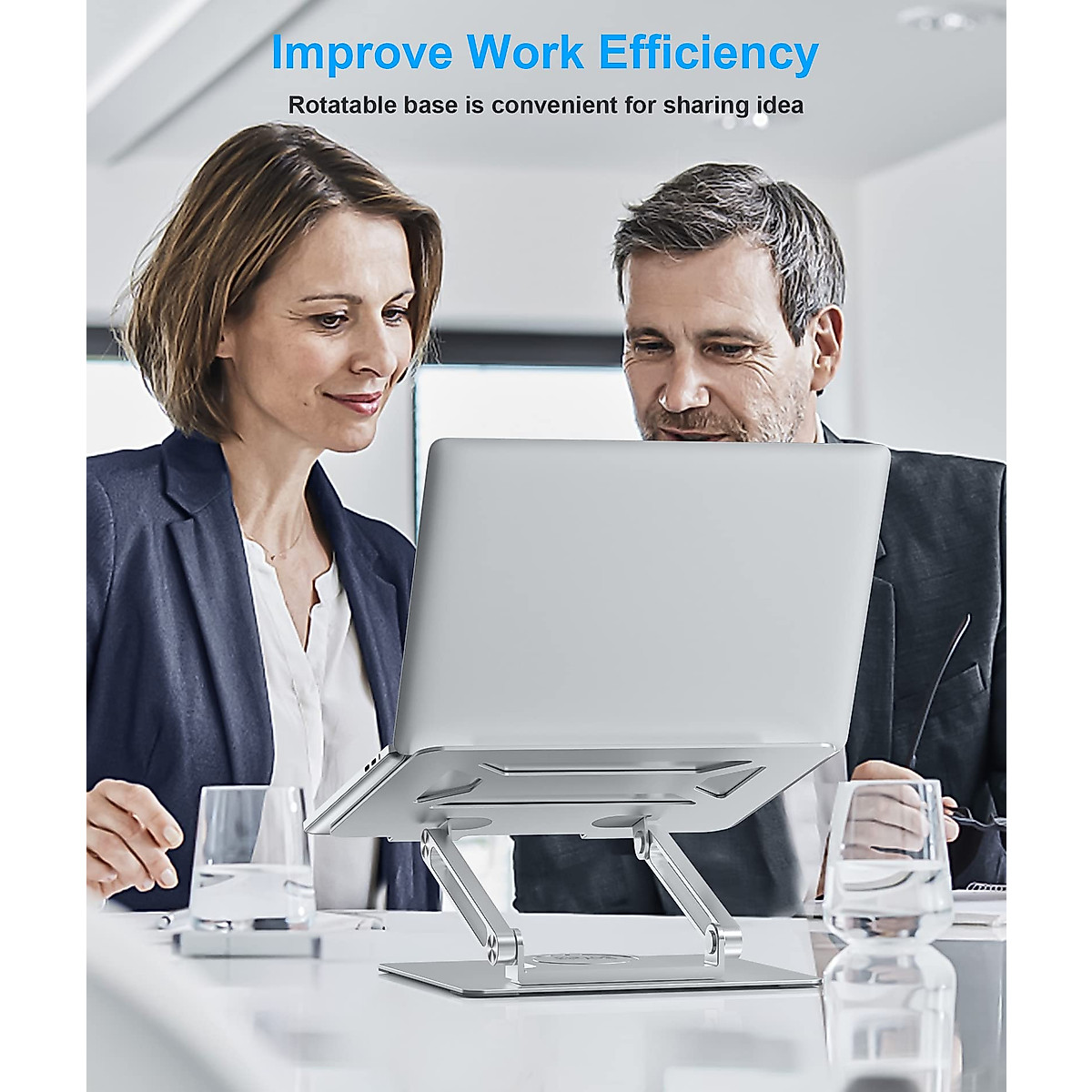 BoYata Laptop Stand for Desk, Adjustable Computer Stand with 360° Rotating Base, Ergonomic Foldable Laptop Riser Holder for Collaborative Work, Compatible with All MacBook Pro/Air, Notebook up to 17"