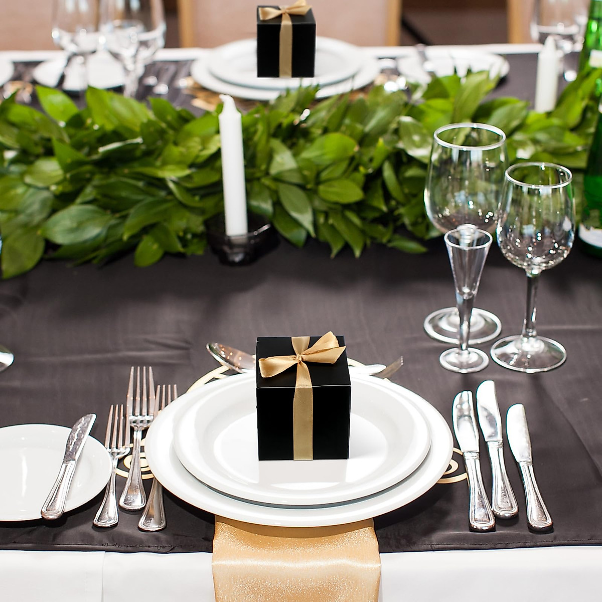 Jutom 100 Pcs Mini Favor Boxes Extra Small Candy Boxes Paper with Gold Ribbon for Birthday Graduation Baby Shower Wedding Party Supplies(3 x 3 x 3 Inch,Black)