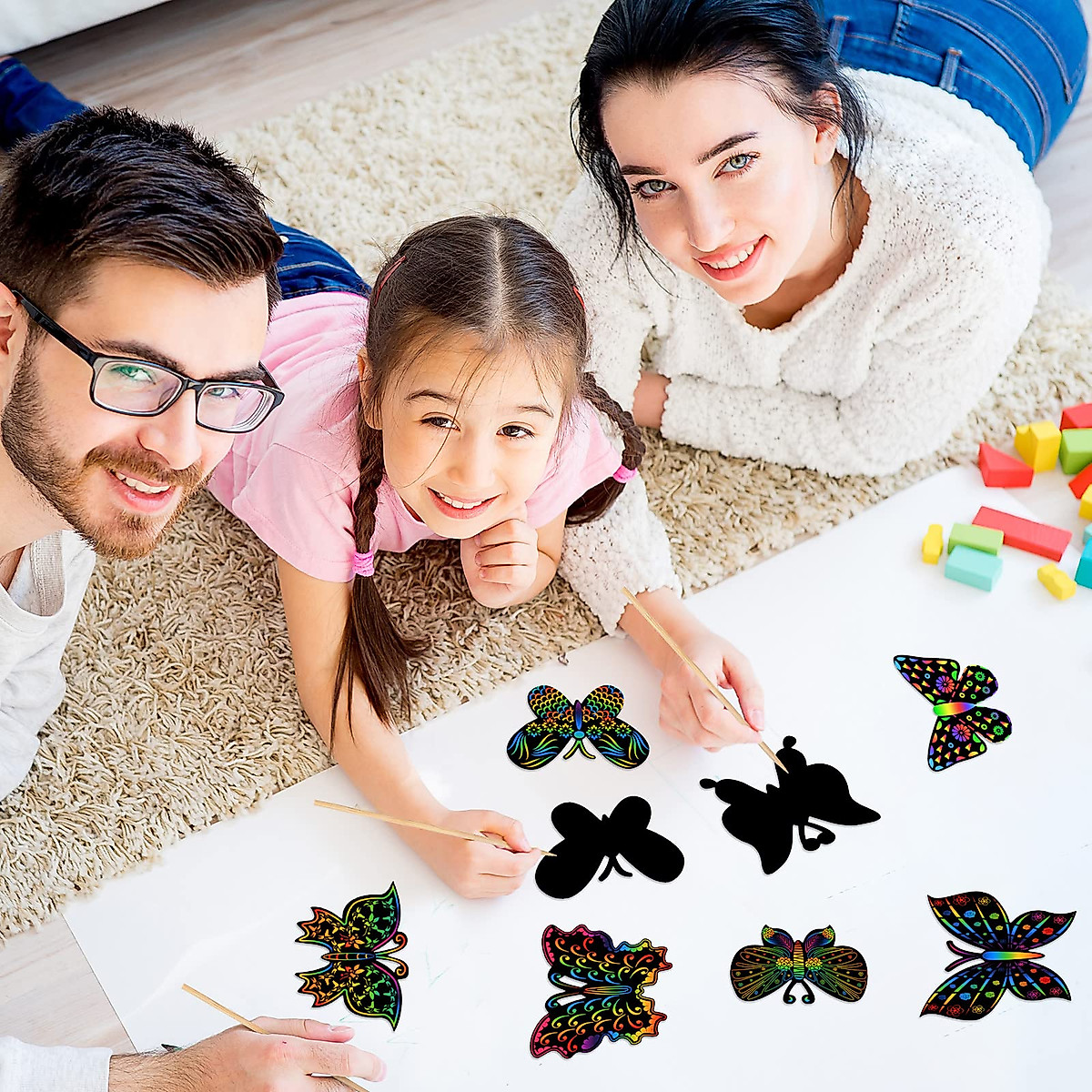 Landhoow Butterfly Scratch Cards for Kids Scratch Crafts Art Card Rainbow Summer Scratch Card Butterfly Party Favors for DIY Crafts Home Decoration Project, 6 Styles (24 Pcs)