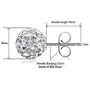 DIB 925 Sterling Silver Sparkle Bling Crystal Rhinestone Earrings Double Sided Front Back Ball Stud Earrings for Women 10mm