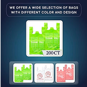 Green Thank you bags, 200PCS T shirt bags, To Go Bags,Grocery bags, Reusable and Disposable,Perfect for Small Business,Take Out,Retail, Large