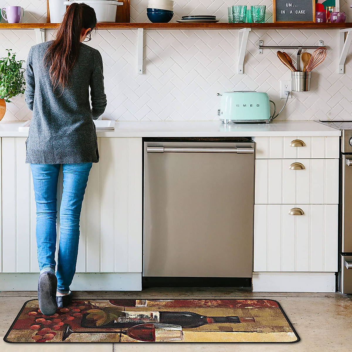 OUXIOAZ Wine Kitchen Rugs and Mats [2 PCS], Non Skid Washable Absorbent Microfiber Kitchen Mat for Doormat Bathroom Runner Set (17"x47"+17"x30", Wine)