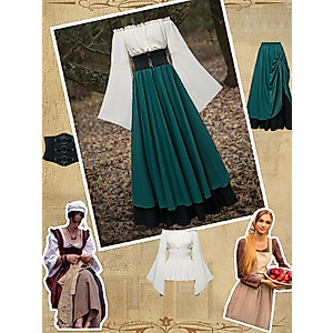 FORTMAC Renaissance Costume Women Ren Faire Medieval Dress for Women with Corset Fairy Costume Halloween Green M