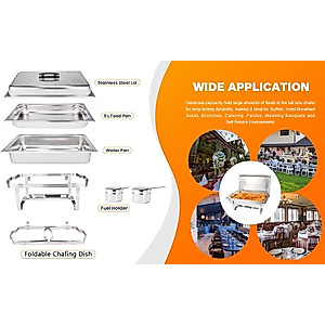 6 Packs Chafing Dish Buffet Set: 9 QT Stainless Steel Food Warmer - 9 Quart Buffet Servers with Fuel Holder & Water Pan - Chafer Set for Banquet Parties Even Catering Wedding (6 Packs)
