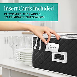 Woffit China Storage Containers - 6 Pack, Quilted Dinnerware & Stemware Set Bins for Packing Dishes and Glasses w/ 48 Felt Protectors - Essential Dish Supplies for Moving, Christmas, Seasonal Storage ﻿