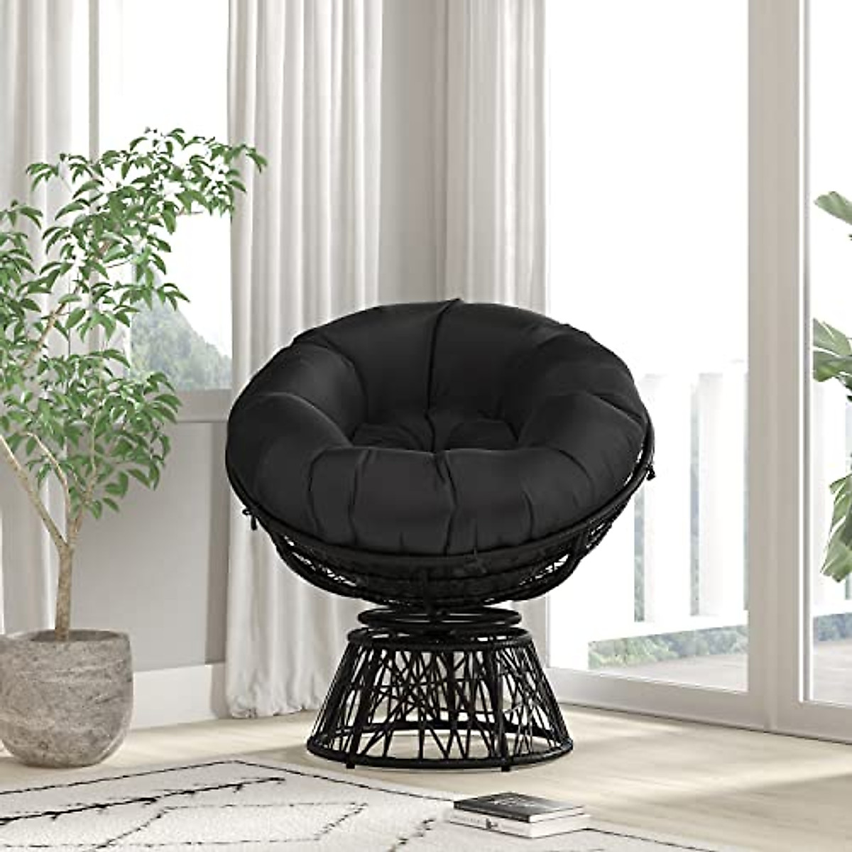 Flash Furniture Bowie Comfort Series Black Swivel Patio Chair with Black Cushion