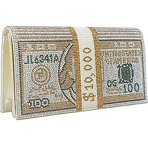 MOJISOLO Money Crystal Clutch Evening Bag for Formal Cocktail Prom Wedding Bling Foldover Purse Gold