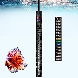 MQ Submersible Aquarium Heater, 200-500W LED Display Fish Tank Heater with External Thermostat Controller and Thermometer Sticker, Auto Thermostat for Tank 30-80 Gallon (500W for 70-80 Gallon Tank)