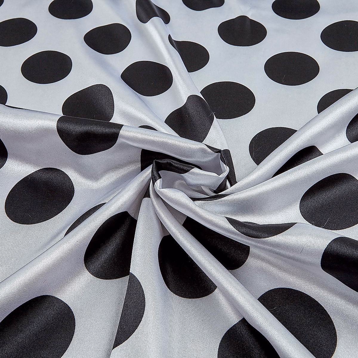 Charmeuse Satin Polka Dot White/Black, Fabric by the Yard