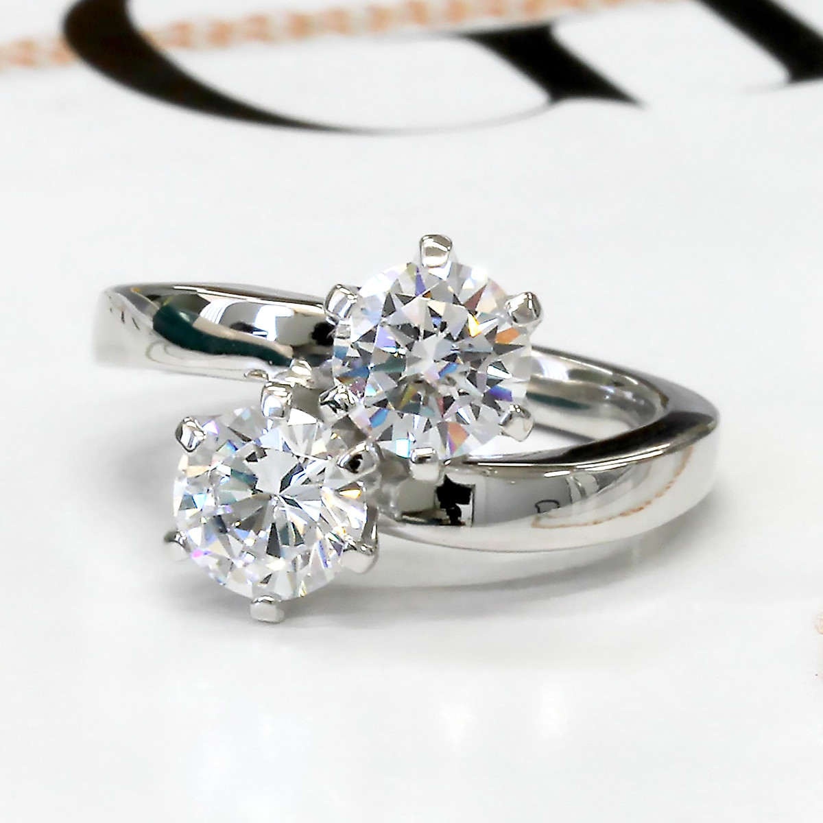 DoubleAccent Sterling Silver Ring Wedding Ring Round 1.7 carat CZ Stone Two-Stone by-your-side Engagement Ring 12MM (Size 5 to 10), 7