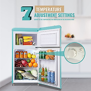 WANAI Compact Mini Refrigerator Small Refrigerator with Freezer, Retro Mini Fridge with Dual Door,7 Adjustable Thermostat, Adjustable Shelves For Dorm, Office Bedroom, Blue