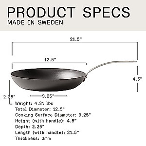 Made In Cookware - Seasoned 12" Blue Carbon Steel Frying Pan - (Like Cast Iron, but Better) - Professional Cookware - Crafted in Sweden - Induction Compatible