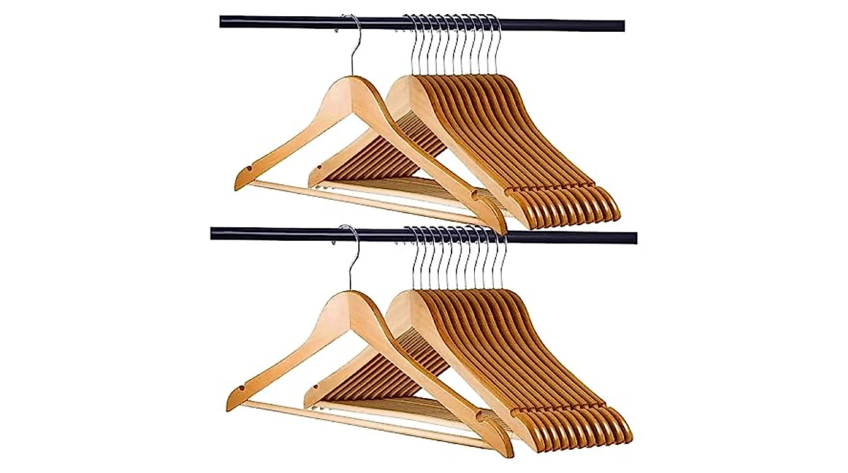 Premium Wooden Hangers - 20 Pack Durable & Non-Slip