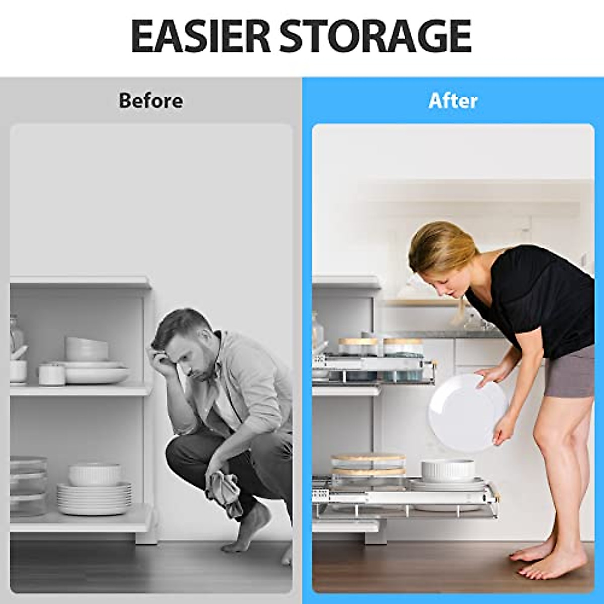 GNEOUS Greal Expandable Cabinet Pull Out Basket Heavy Duty Slide Out Pantry Shelves Under Sink Organizers and Storage for Kitchen, Bathroom, Wardrobe, Cupboard, Adjusted Width 16.1"-26.3", 1 Pack