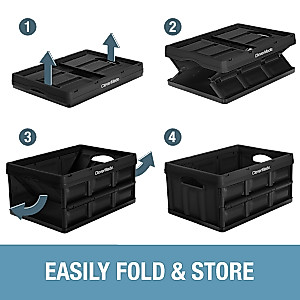 CleverMade Collapsible Storage Bin, Charcoal, 3PK - 32L (8 Gal) Stackable Storage Containers, Holds 66lbs Per Bin - Plastic Storage Bins for Organizing, Closet Storage, Garage Storage