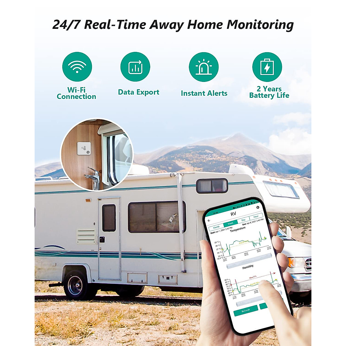 MOCREO ST6 WiFi Room Thermometer Hygrometer, Email Alarm, App Notification, Data Record Export, No Subscription Fee, Remote Wireless Temperature Sensor for RV, Warehouse, Vacation Home (3 Pack)