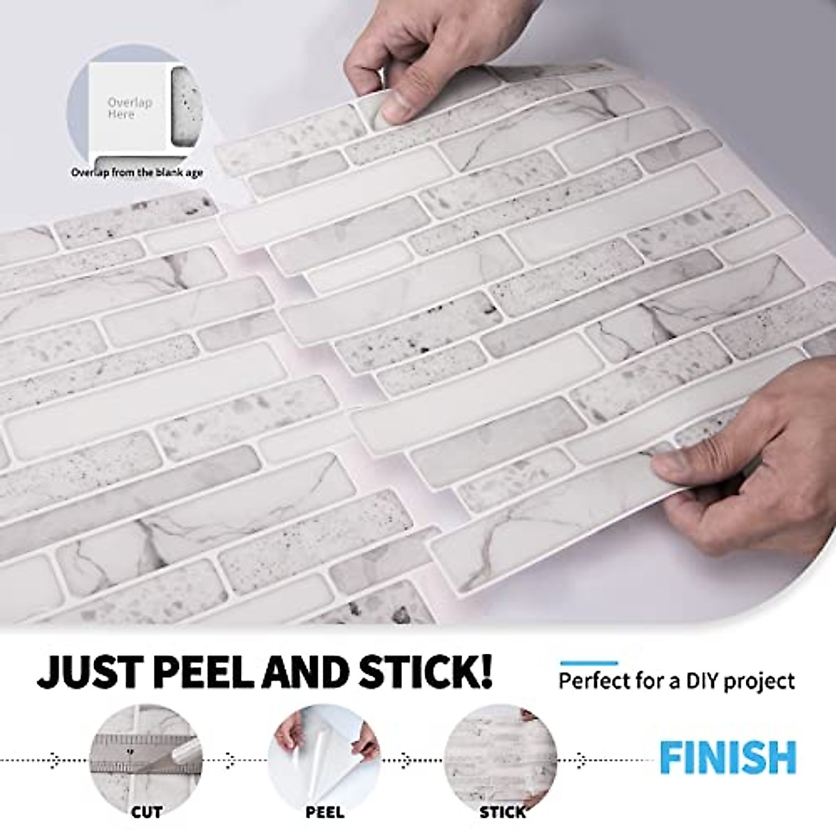 Art3d Peel and Stick Brick Kitchen Backsplash Self-Adhesive Wall Tile Stone Design, 10 Sheets (White)