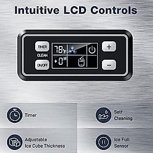 Ice Maker Commercial Ice Machine Self Clean, 100lbs/24H 45 Cubes per Batch in 11-18 Minutes 33lbs Storage Bin, Advanced LCD Panel w/Clear Indicators, Freestanding for Restaurant/Home/Food Truck