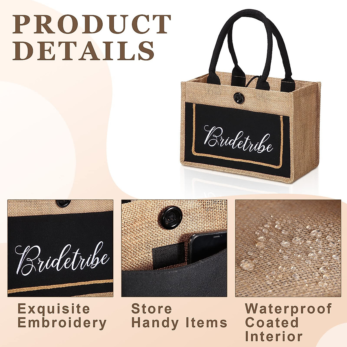 8 Pack Bride Tote Bag Bride Tribe Wedding Gift Bag Bride Beach Bag with Handles Bridal Jute Burlap Tote Bags Reusable Shopping Totes for Women Bridesmaids Bachelorette Party Engagement Newlywed