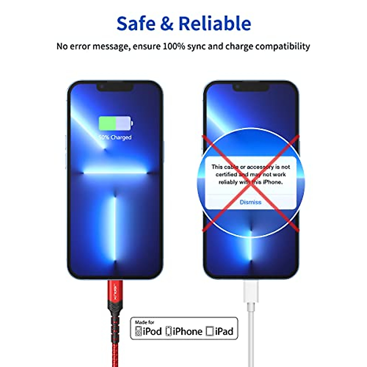 JSAUX USB C to Lightning Cable [2 Pack 6FT], [Apple MFi Certified] iPhone 13 Charger Cable Compatible with iPhone 14/13 Pro/13 Pro Max/12 Pro/11 Pro Max/X/XS/XR/8, iPad 9th 2021, AirPods Pro-Red