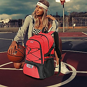 WOLT | Basketball Backpack Large Sports Bag with Separate Ball holder & Shoes compartment, Best for Basketball, Soccer, Volleyball, Swim, Gym, Travel (Red)