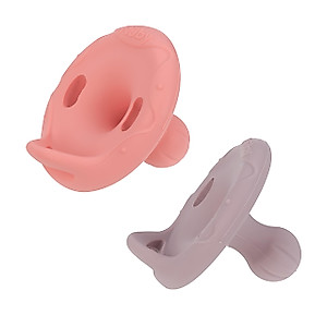 Nuby 2 Piece 100% Silicone Natural Cherry Shape Pacifiers, 0-6 Months, Blue/Green or Pink/Purple