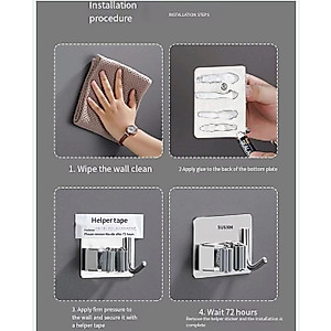 3-pack punch-free stainless steel broom and mop multifunctional rack hooks - self-adhesive and no drilling required - universal for kitchen, bathroom and garden (silver)