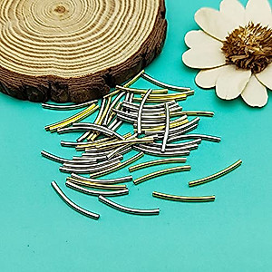 200Pcs Curved Noodle Tube Spacer Beads Tarnish Resistant Noodles Beads Brass Tube Beads Long Curved Tube DIY Jewelry Making(Gold,White K)